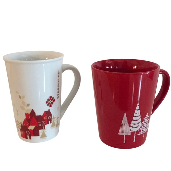 Starbucks | Dining | Starbucks Mug Set Red White With Subtle Holiday ...